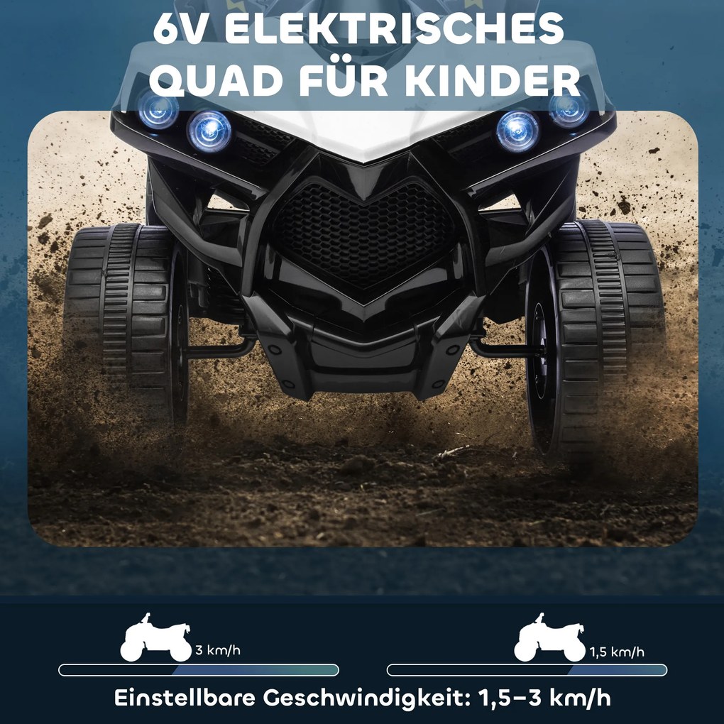 AIYAPLAY Dětské čtyřkolka Elektro 6V dětská čtyřkolka s funkcí vpřed a vzad, hudba, LED světlomety Bílá