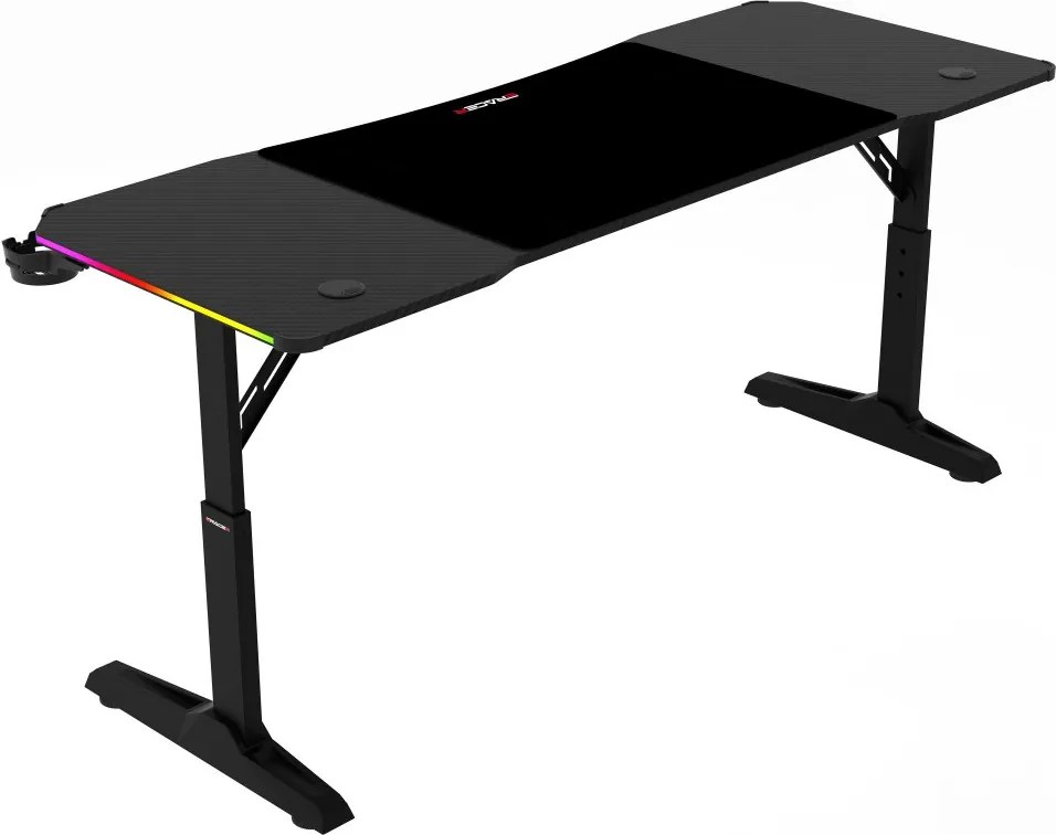 Výškově nastavitelný herní stůl ERACER H1216 — 160x60 cm, kov, melamin, černá, RGB podsvícení