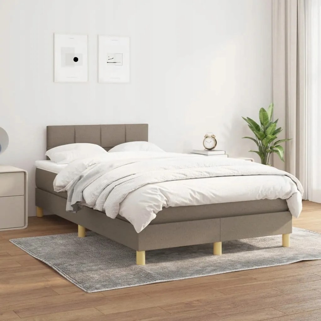 Box Spring Postel S Matrací Textil Taupe Blok se čtverci 120 x 200 cm