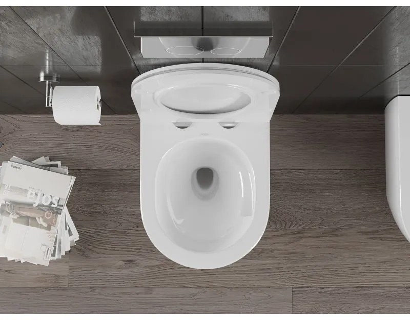 Mexen Carmen, závěsná WC mísa 490x365x340 mm, Rimless Tornádo + WC sedátko z duroplastu, bílá lesklá, 30880500T
