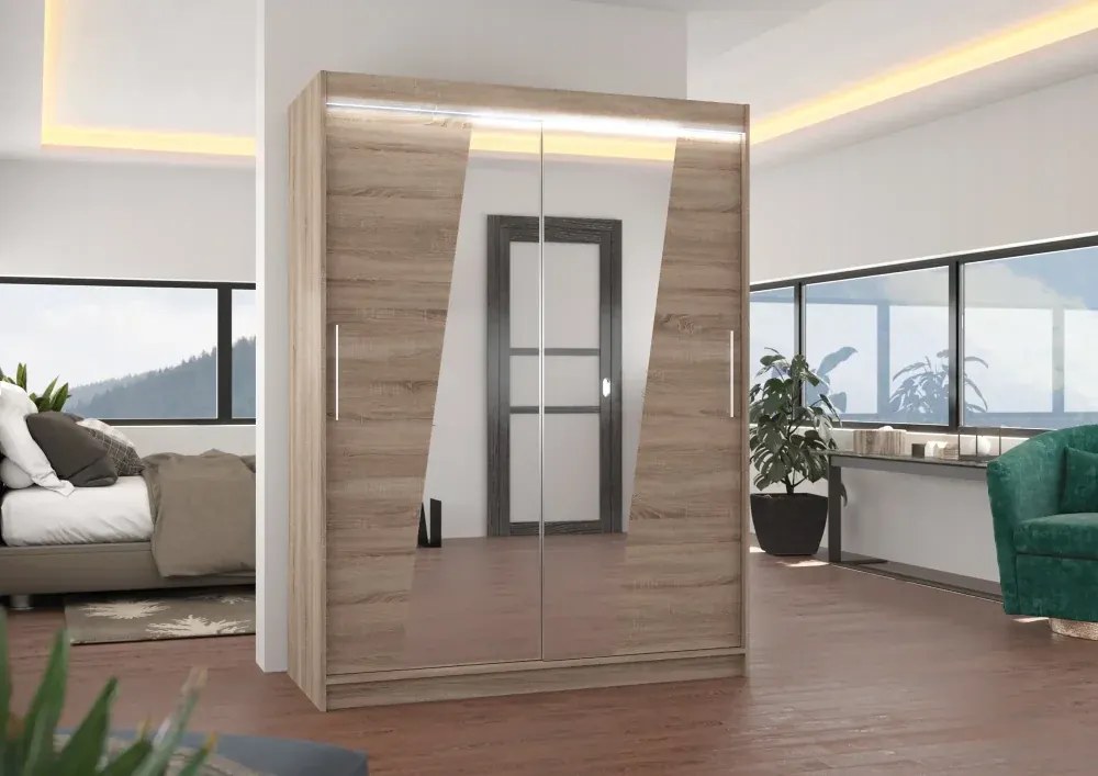 Posuvná skříň se zrcadlem a LED osvětlením BOLTON 150 trufle