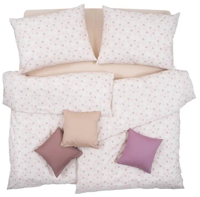 SCANquilt povlečení KLASIK SOFT srdíčka béžovorůžová 140 x 200/70 x 90 cm