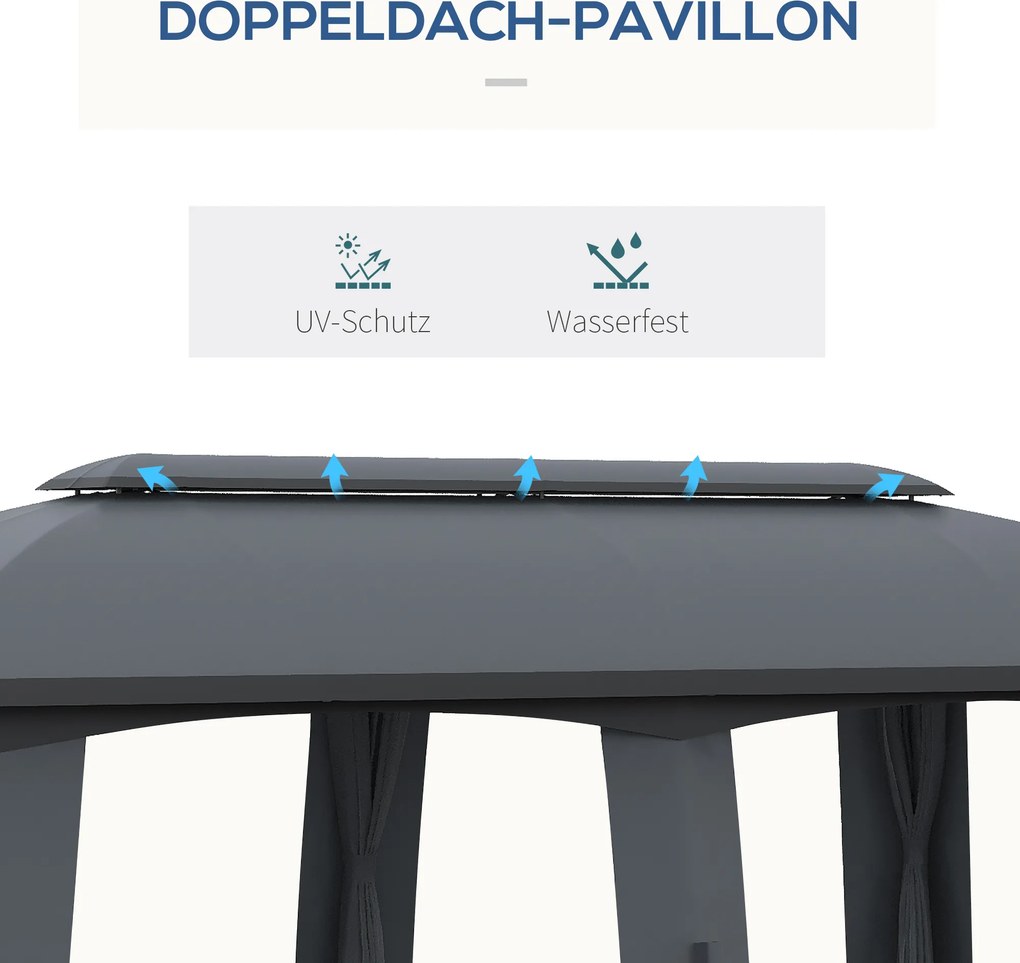 Outsunny pavilon, párty stan, s moskytiérou, větrnou střechou, pro až 15 osob, tmavě šedá, 3 x 6 x 3 m