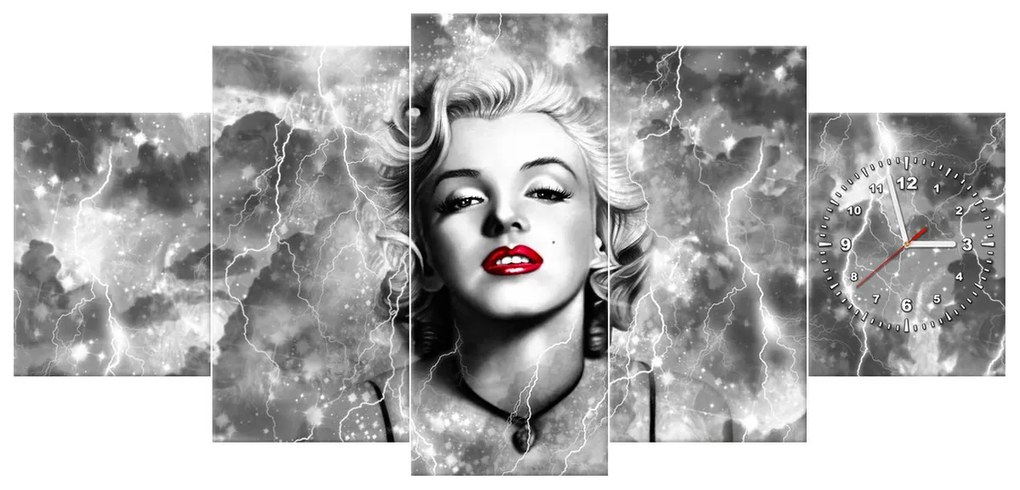 Gario Obraz s hodinami Elektrizující Marilyn Monroe - 5 dílný Rozměry: 150 x 70 cm