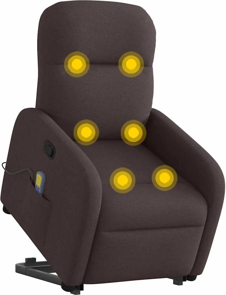 Zvedací masážní polohovací křeslo tmavě hnědé textil 3302987
