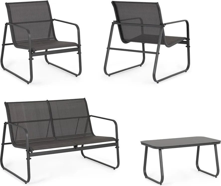 Antracitový ocelový zahradní lounge set pro 4 Gonzalo – Bizzotto