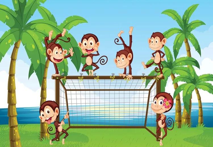 Fototapeta, Tapeta Football Monkeys Cartoon, (416 x 254 cm)
