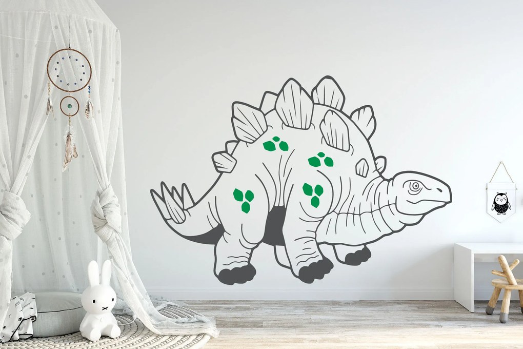 Lepy.cz Samolepka na zeď Dino svět - Stegosaurus Velikost (šířka x výška): 72x50cm, Kombinace barev sety: Tmavě šedivá + světle oranžová