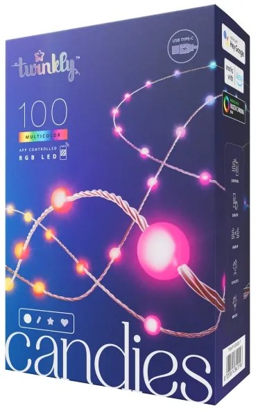 Twinkly TWKP100RGB-T - LED RGB Stmívatelný vánoční řetěz 100xLED 8 m USB Wi-Fi