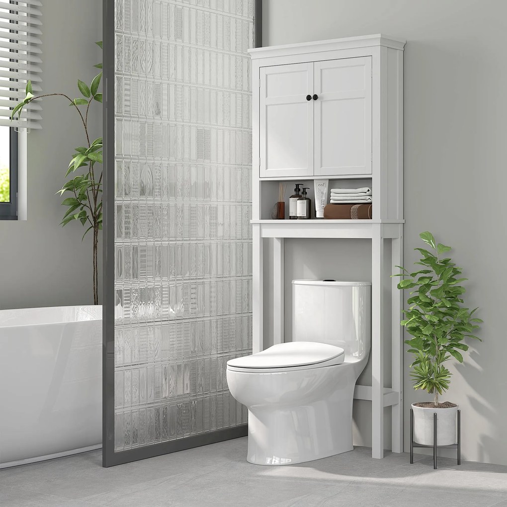HOMCOM Skříňka na WC s úložným prostorem nad toaletou, policový regál do koupelny - 70 x 20 x 175 cm, Bílá | Aosom