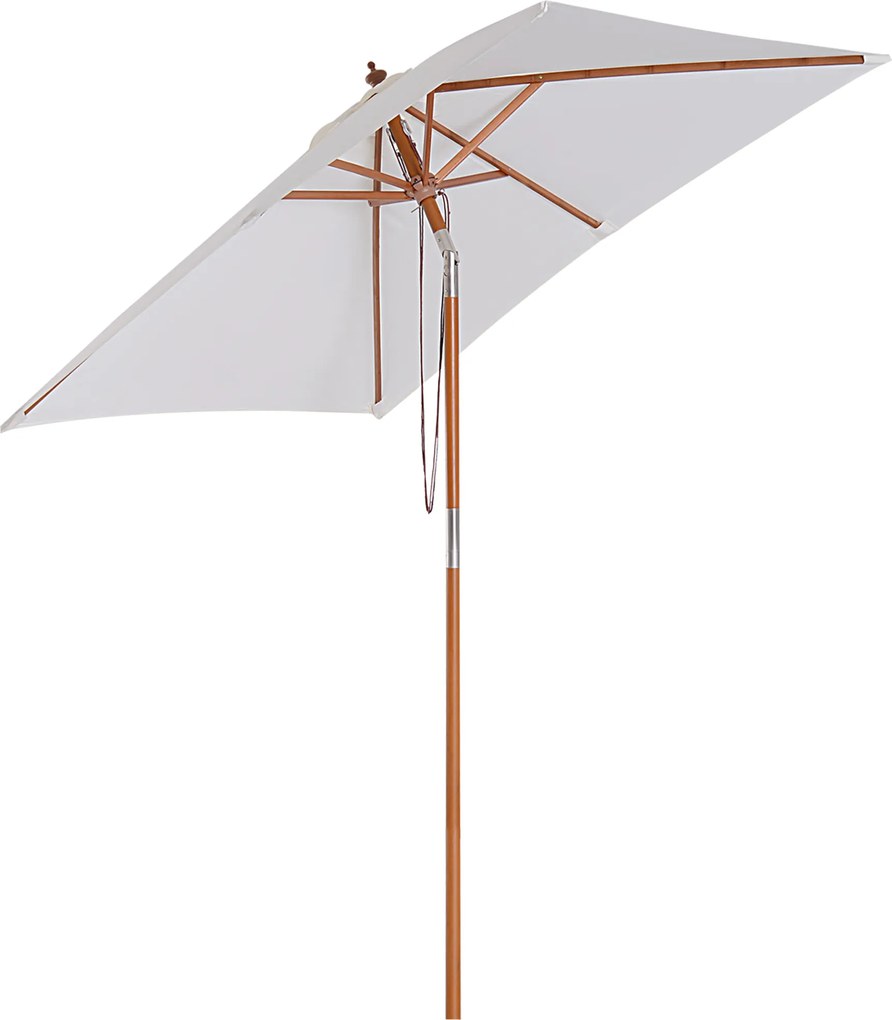 Outsunny skládací zahradní slunečník plážový slunečník 3-stupňový nastavitelný jedlové dřevo+polyester krémová bílá 200 x 150 x 235 cm | Aosom