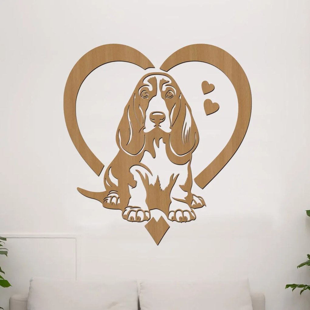 dřevo života Dřevěná samolepka Basset Hound v srdci Rozměry (cm): 75x80, Zvolte barvu dekoru: Buk