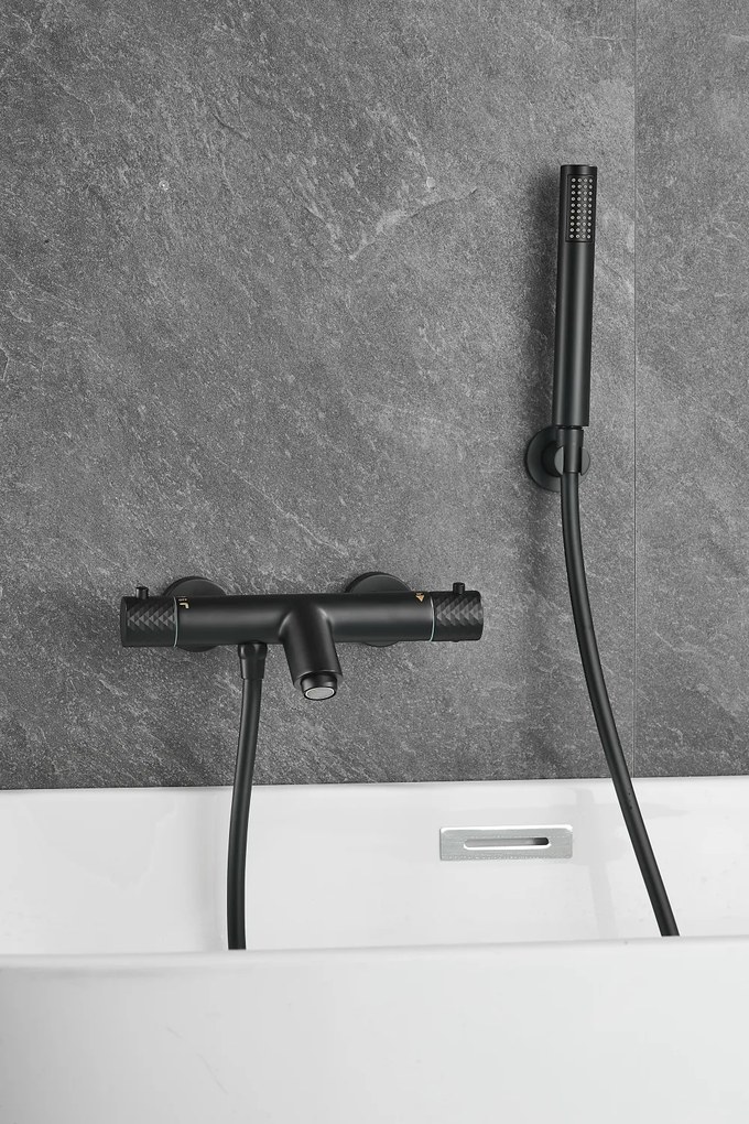 Gamma Roy, termostatická vanová baterie s ruční sprchovou soupravou, černá matná, GMA-BRYPWT-BK