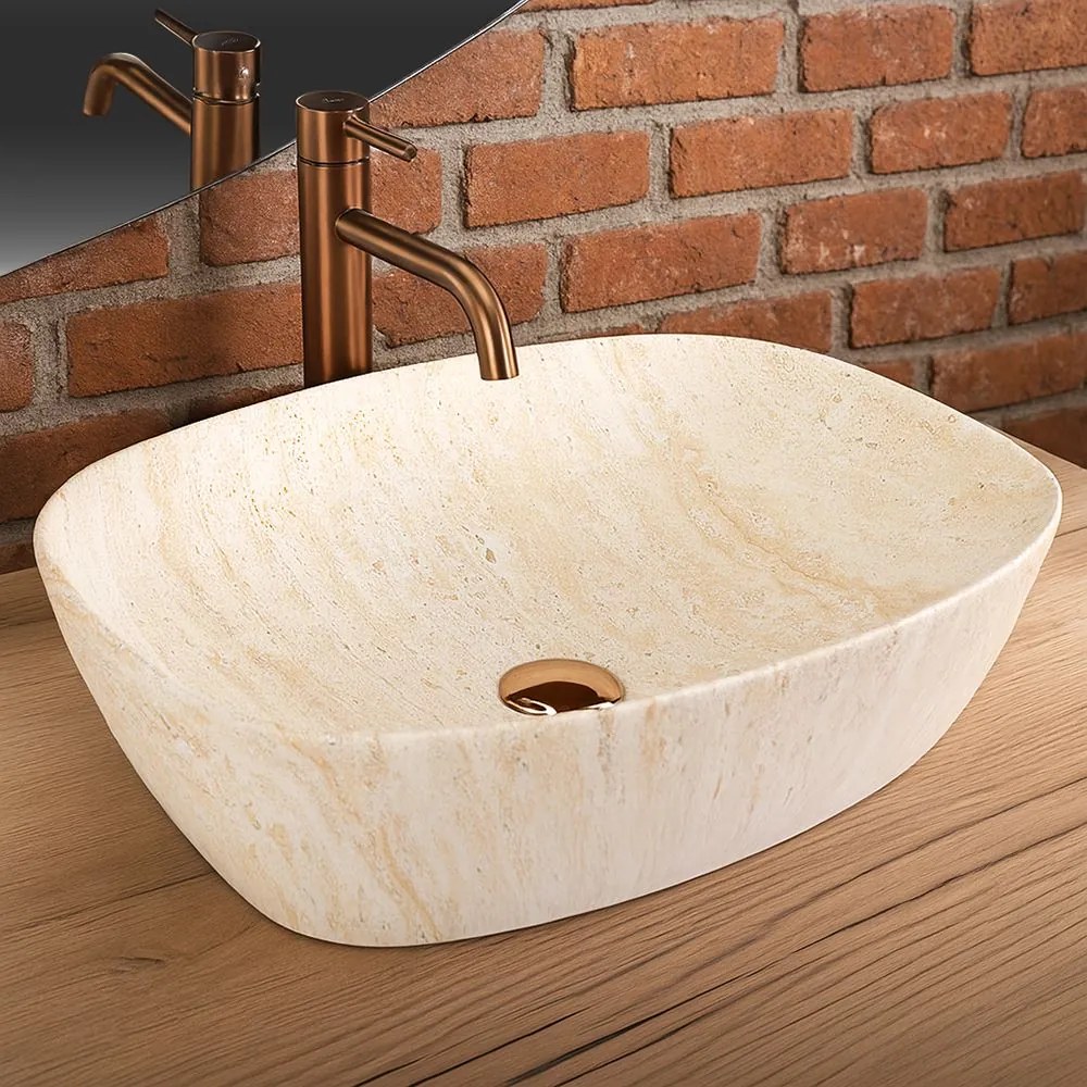 Rea Freja, umyvadlo na desku 512x396x137mm, imitace kamene-travertin matný, REA-U6689