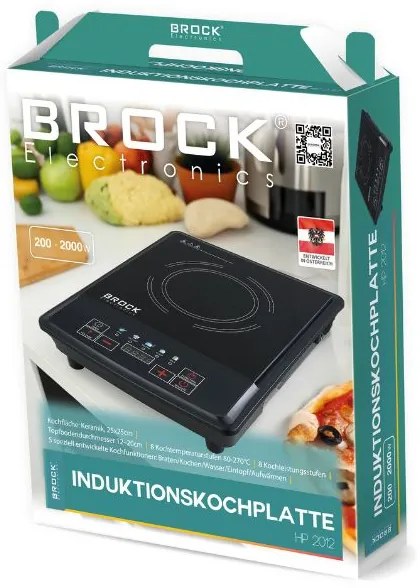 Elektrický indukční vařič Brock, 1 plotýnka 25cm, 2000W, digitální, barevné ikony