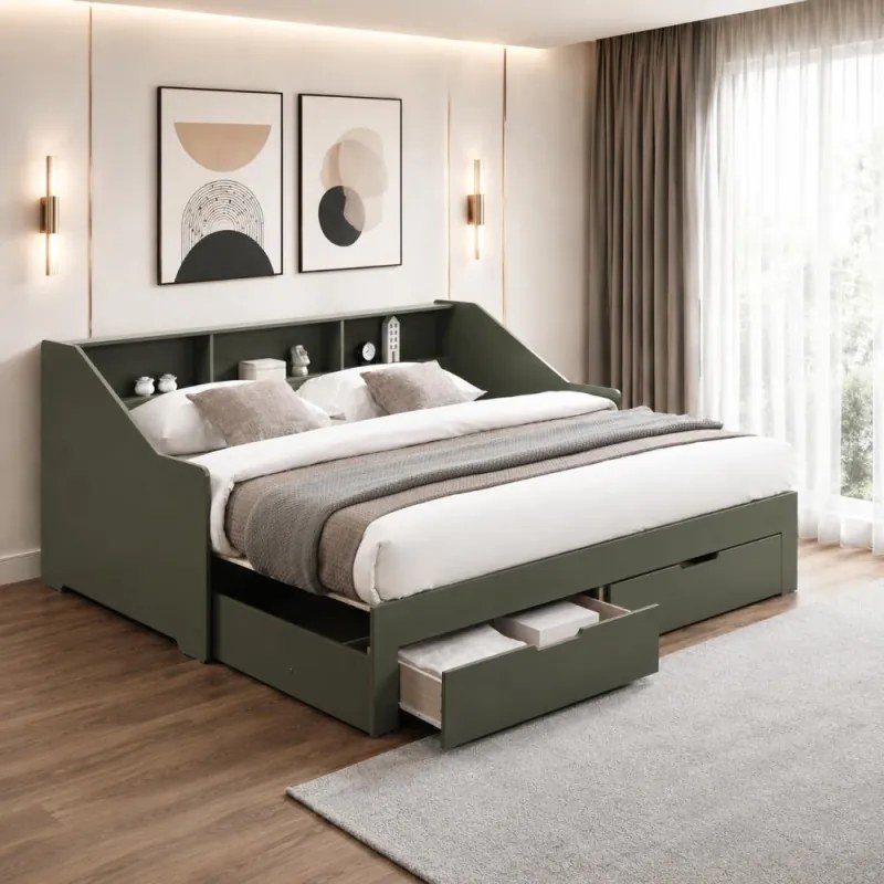 Rozkládací postel, šedozelená, MONETA Kondela 0000416684