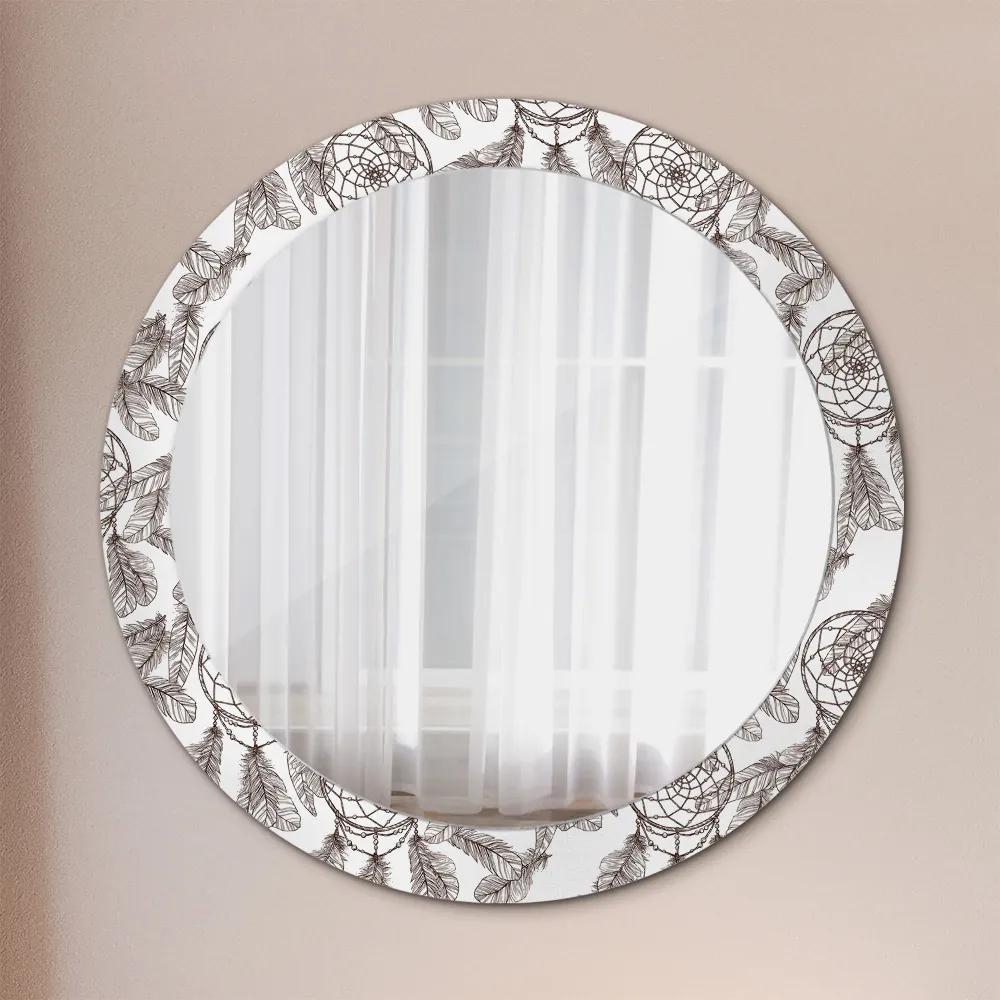 Kulaté zrcadlo s dekorem Dreamcatcher feathers fi 80 cm