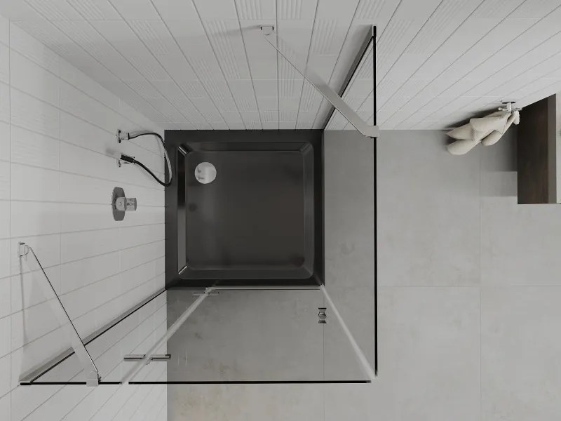 Mexen Roma, sprchový kout s křídlovými dveřmi 90 (dveře) x 90 (stěna) cm, 6mm čiré sklo, chromový profil + slim sprchová vanička černá + chromový sifon, 854-090-090-01-00-4070