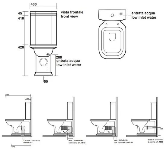 Kerasan Waldorf WC mísa 40x42x68 cm, spodní/zadní odpad 411701