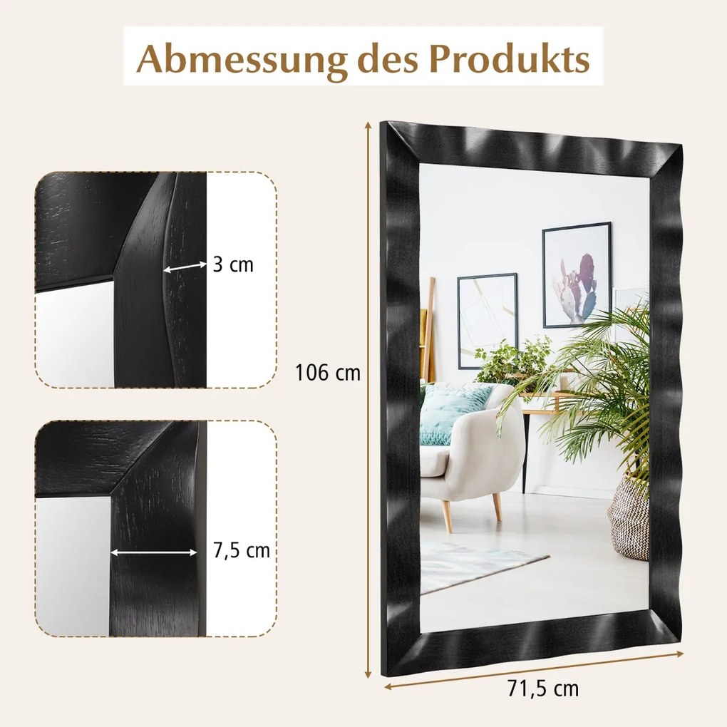 Costway Farmhouse Rubberwood Frame Dřevěné nástěnné zrcadlo Rustikální