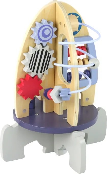 LEAN Toys Dřevěná edukační hračka raketa s korálky a ozubenými kolečky