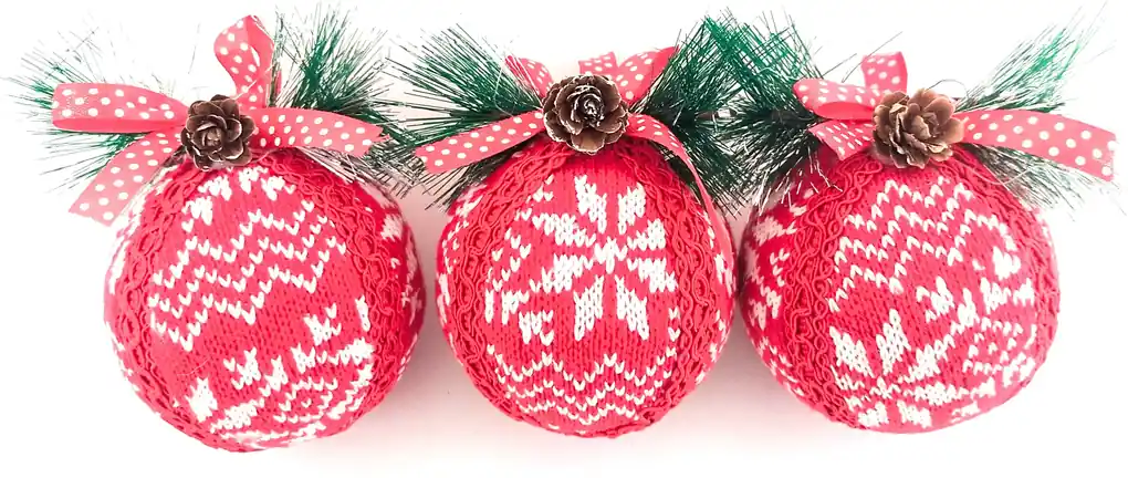 Textilní vánoční baňky na stromeček, červená, 8cm, 3ks | BIANO