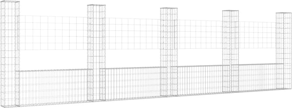 Gabionový koš ve tvaru U s 5 sloupky železo 500 x 20 x 150 cm 151285