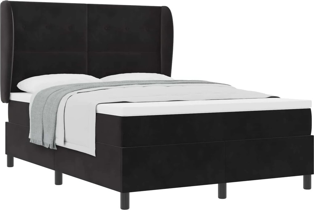 Postel s boxspringem s čelo Černý 200 x 140 cm samet 3340930