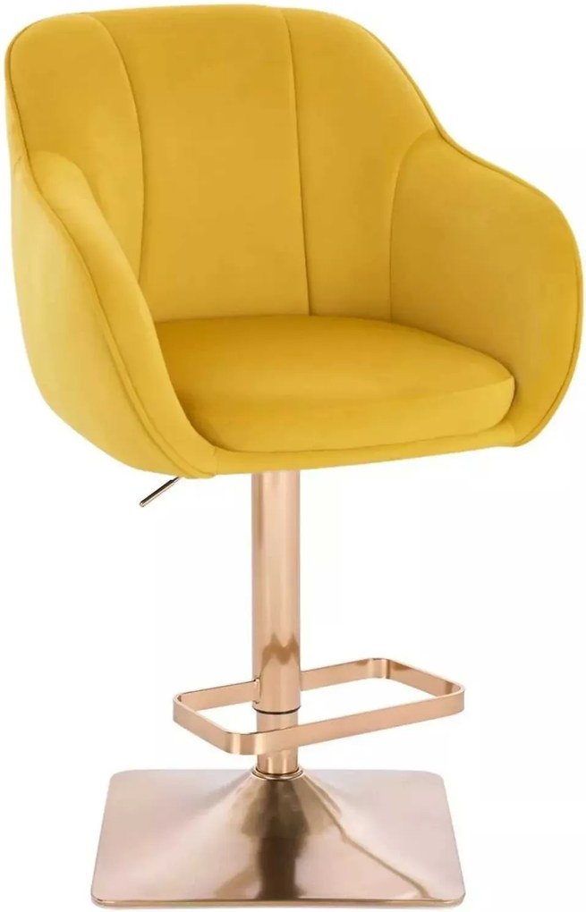 LuxuryForm DESIGN Barová židle AVOLA VELUR na zlaté hranaté podstavě - žlutá