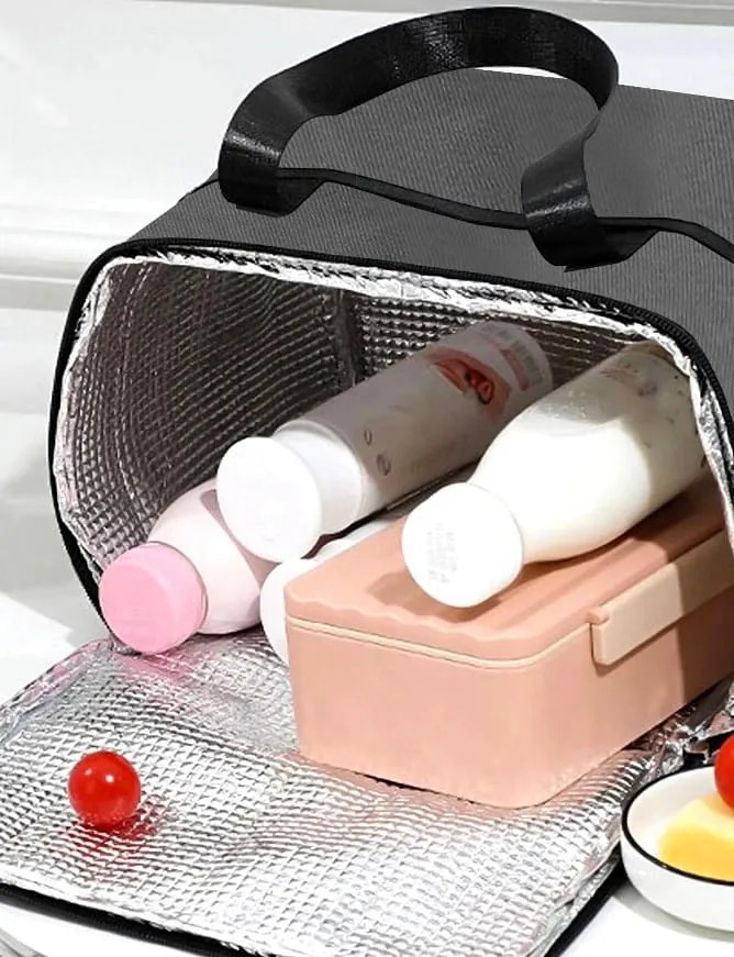 Termotaška na jídlo LUNCH BOX, černá, nepromokavý materiál, 23x20x17,5 cm