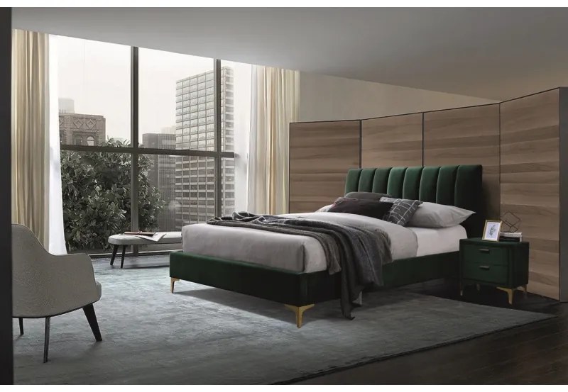 Zelená čalouněná postel MIRAGE VELVET 160 x 200 cm