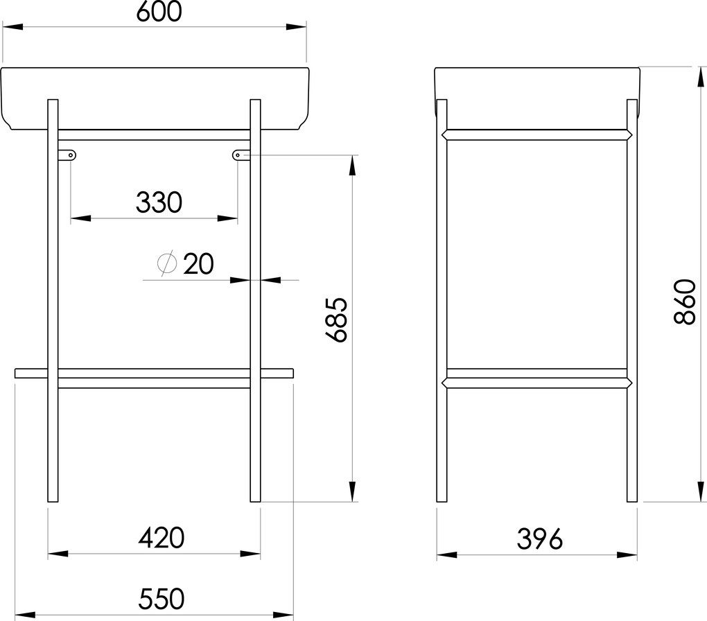 Sapho PUNO podstavec s umyvadlem 600 x 860 x 396 mm černá SKA590-2-01