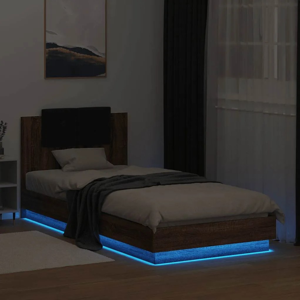 Rám postele s čelem a LED osvětlením hnědý dub 100 x 200 cm 3210030