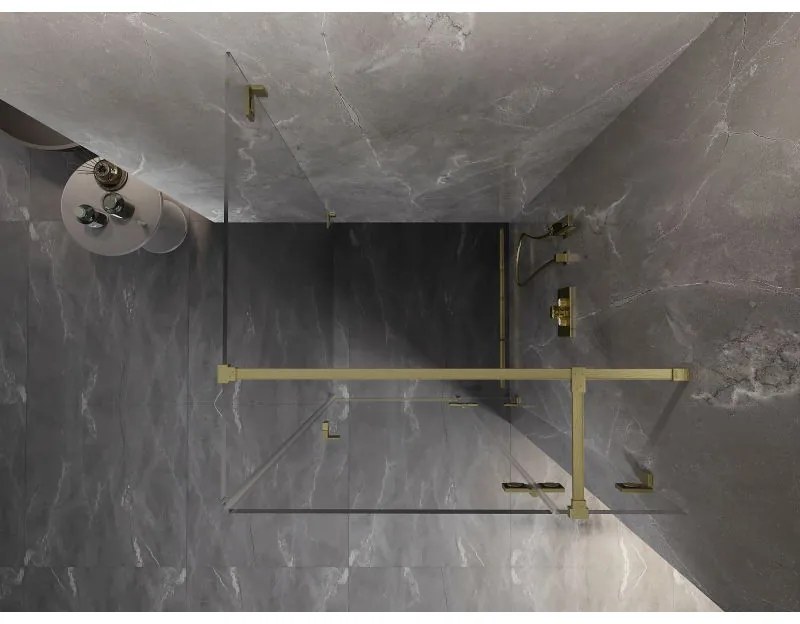 Mexen Lunar T, výklopný sprchový kout pravý 110 x 110 cm, 8mm čiré sklo, zlatý kartáčovaný - 834T-110-110-55-00-P