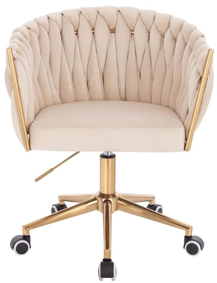 LuxuryForm DESIGN Otočná židle NORDEN VELUR na zlaté podstavě s kolečky - krémová