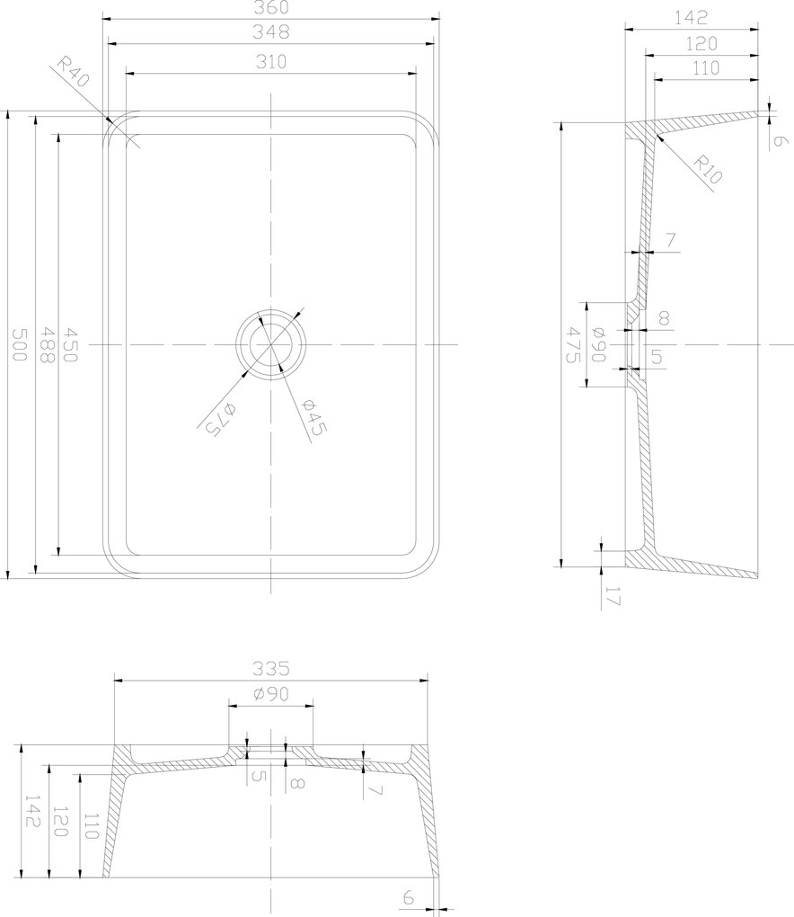 Sapho THIN umyvadlo na desku 50 x 37 x 14 cm bílá matná WN321