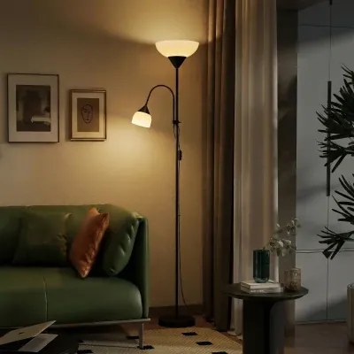 HOMCOM Stojací lampa s reflektorem, lampa matky a dítěte, vysoká lampa se 3 barevnými teplotami a flexibilním husím krkem, černá