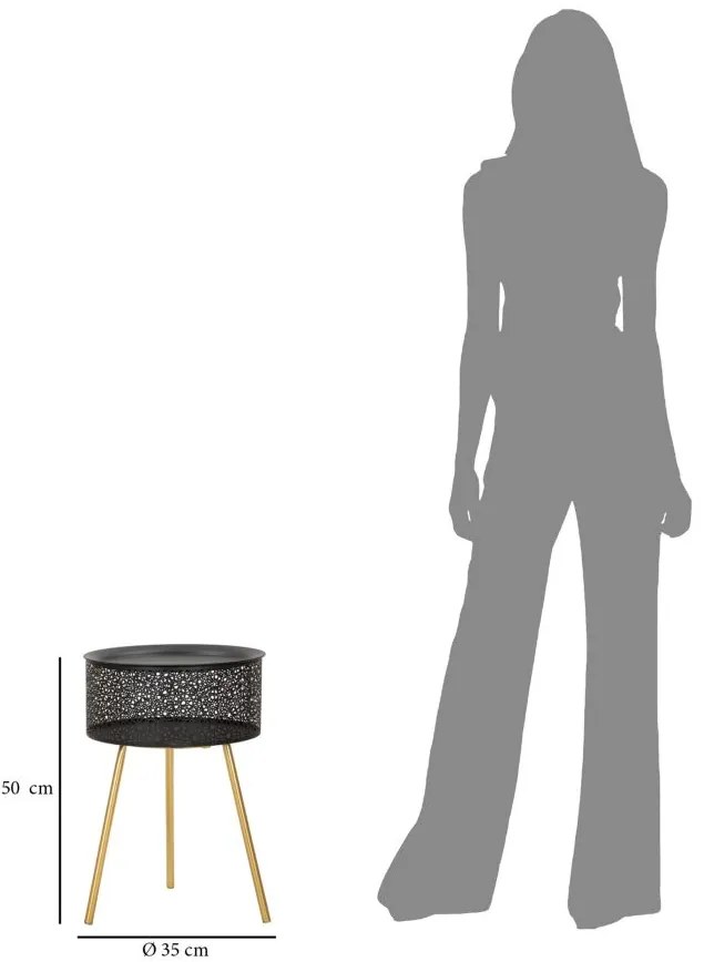 Mauro Ferretti Kulatý odkládací stolek Baram, 35x50 cm, černá/zlatá