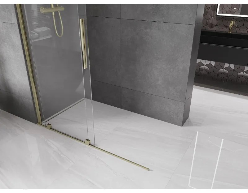 Mexen Velar, posuvné dveře do otvoru typ Walk-In 140 cm, 8mm čiré sklo, zlatá lesklá, 871-140-000-03-50
