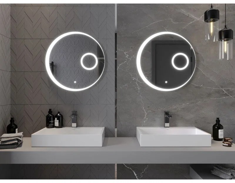 Mexen Ella, LED koupelnové zrcadlo s podsvícením a kosmetickým zrcátkem 60x60 cm, 6000K, ochrana proti zamlžování, 9811-060-060-611-00