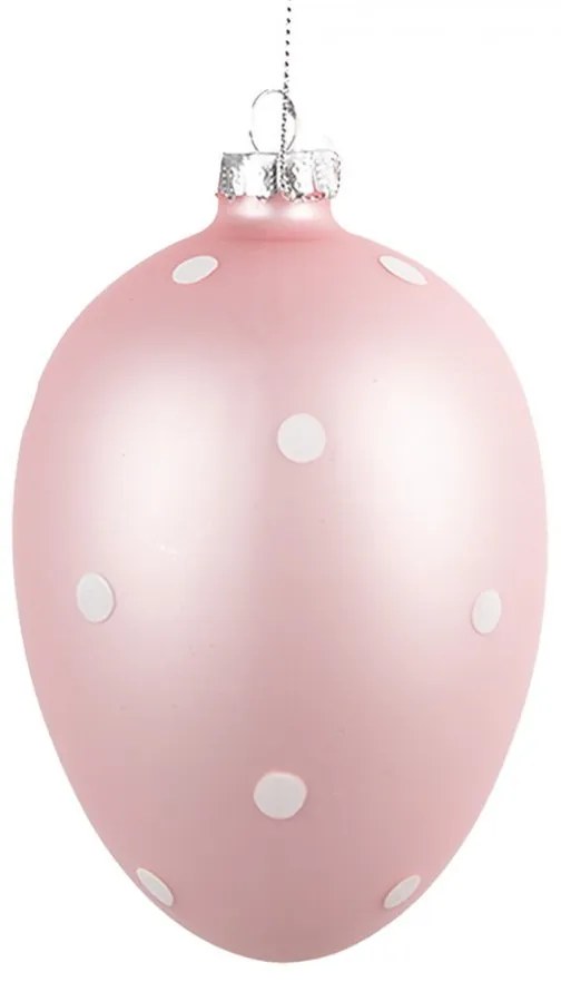 Růžové závěsné skleněné vajíčko s puntíky Egg Dots - Ø 8*12 cm