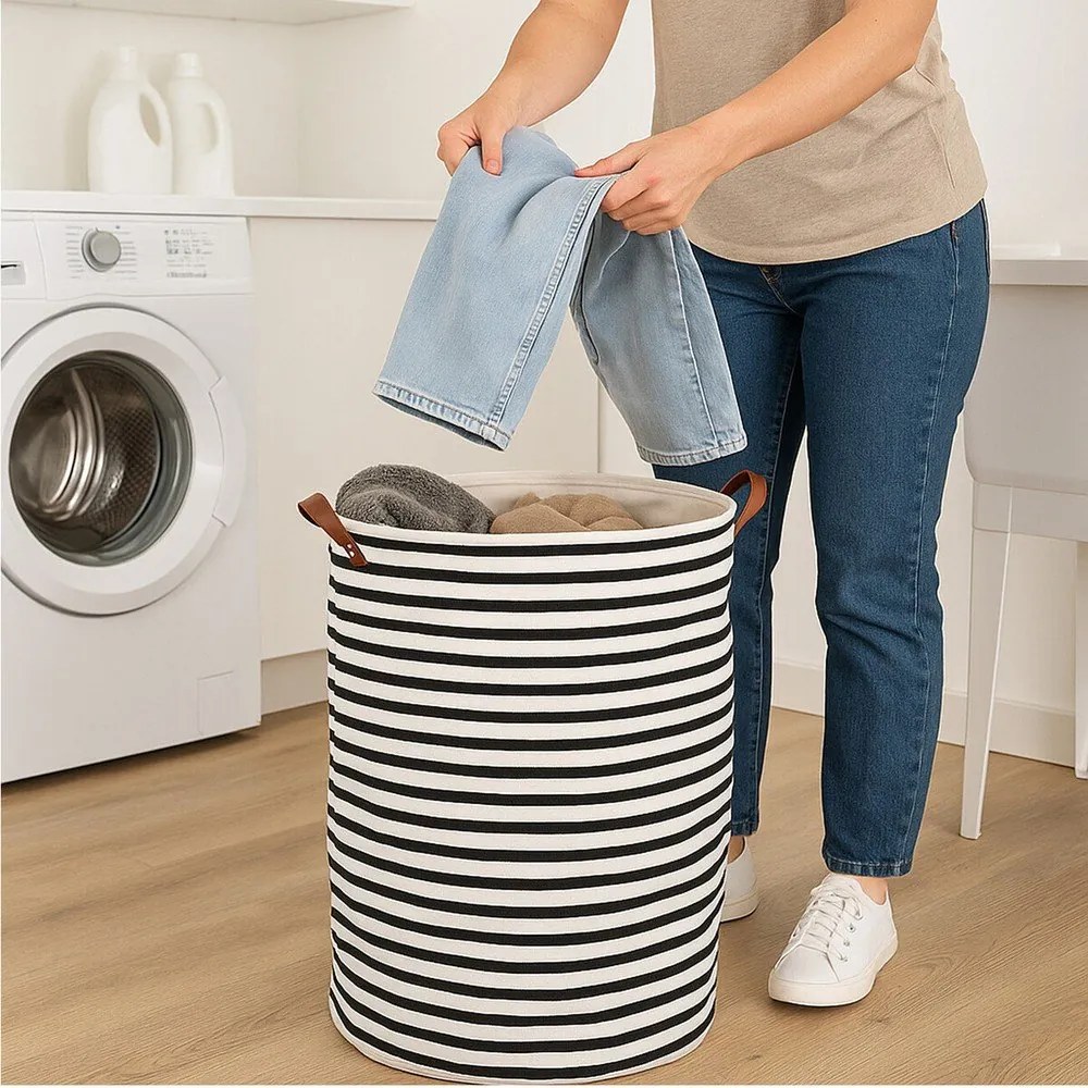 Černobílý látkový koš na prádlo 54 l Stripe – Premier Housewares