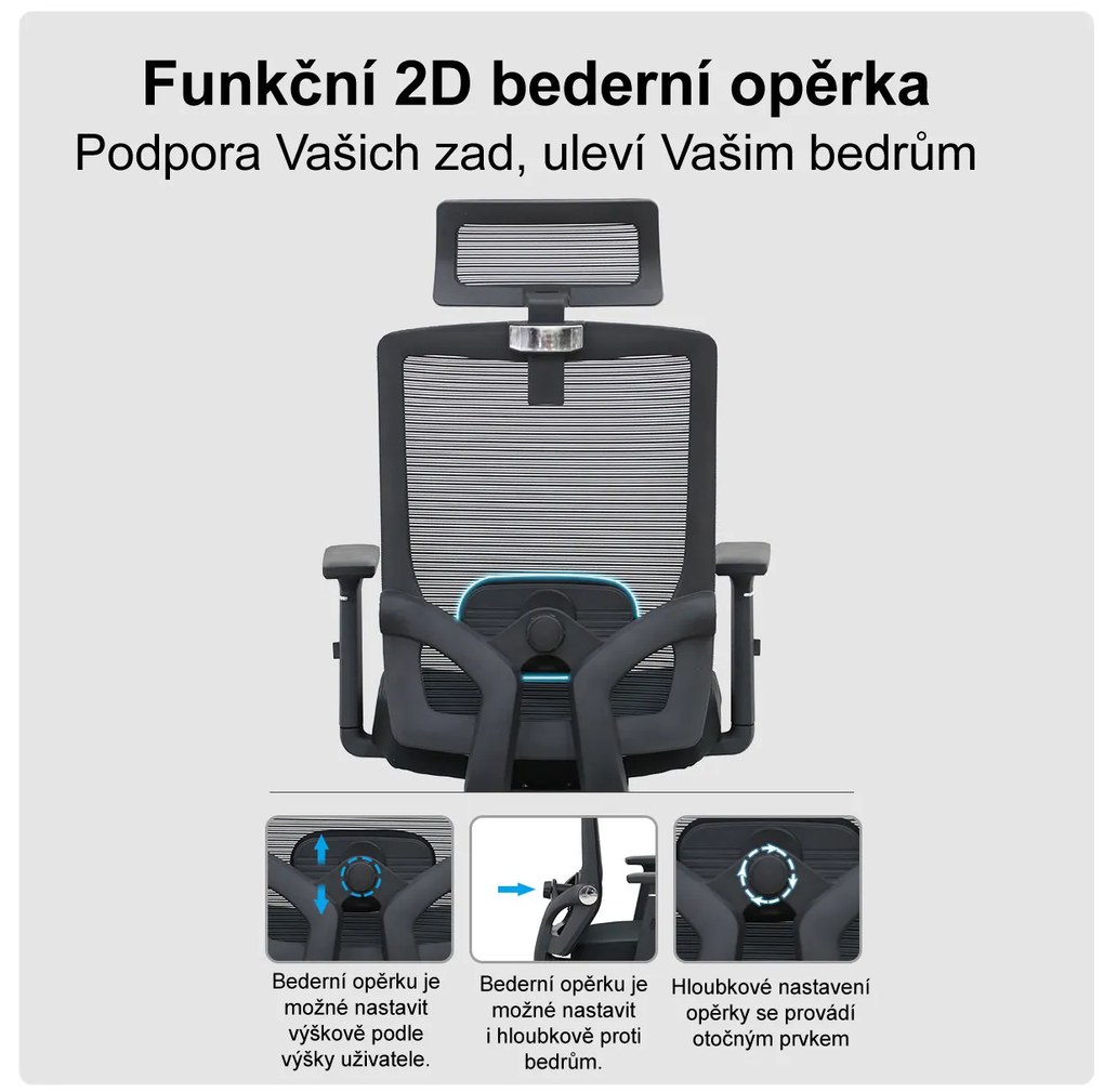 Ergonomická kancelářská židle ERGODO GIRONA - černá síťovina / nosnost 150 kg