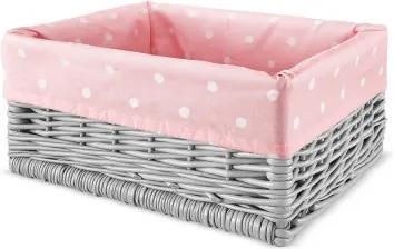 Proutěný košík na hračky, šedý - Lovely Dots Pink  1891
