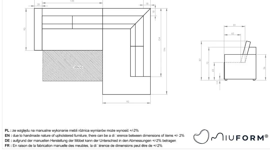Tmavě modrá rozkládací rohová pohovka (pravý roh) Brave Dave – Miuform