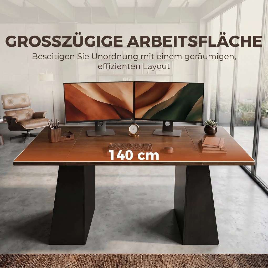 HOMCOM Psací stůl se 4 otevřenými policemi, industriální design, 140 cm, hnědo-černý