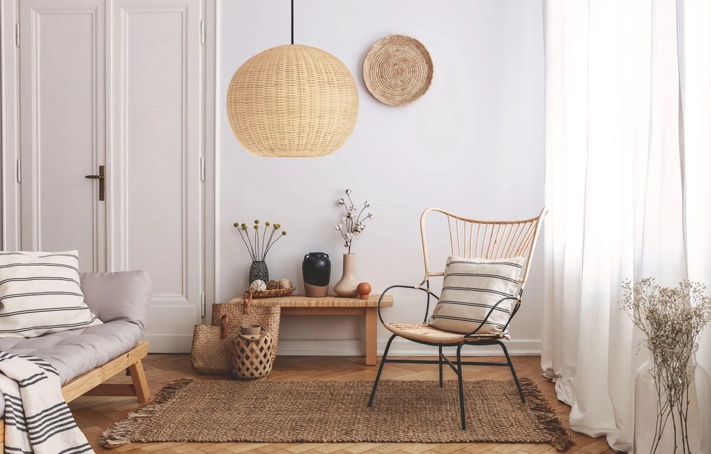 Toolight - Stropní svítidlo z přírodního bambusu Boho E27 60W APP882-1CP, hnědá, OSW-05242