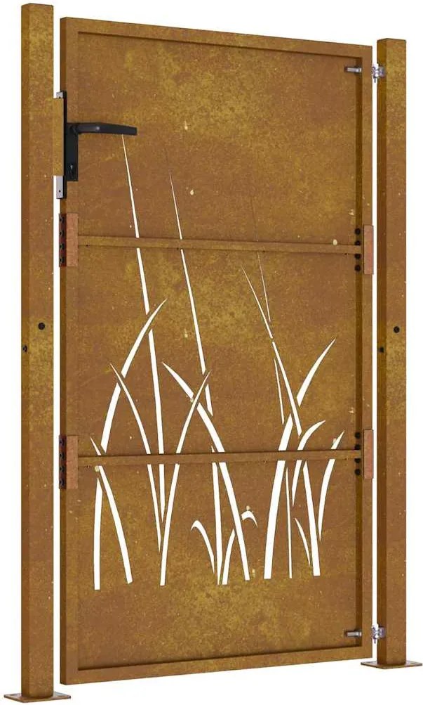 Zahradní branka 100 x 125 cm z corten oceli, design s trávou 153174