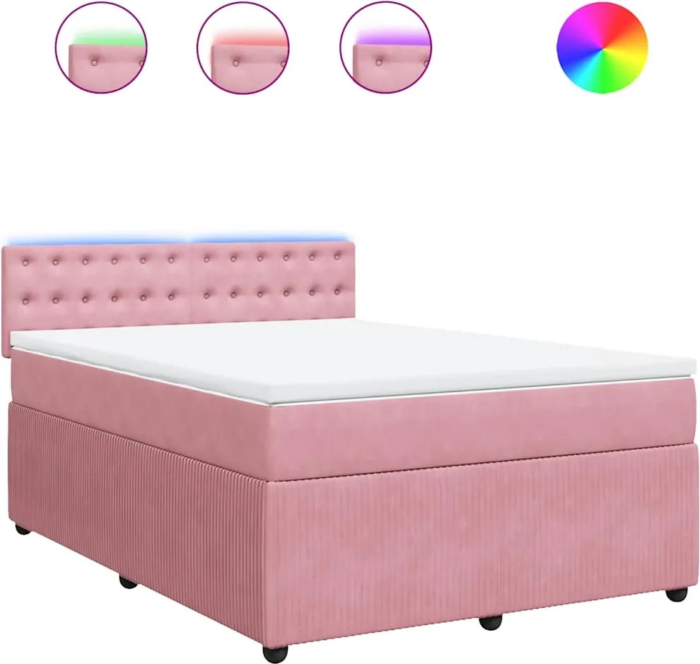 Box spring postel s matrací růžová 140x200 cm samet 3290075