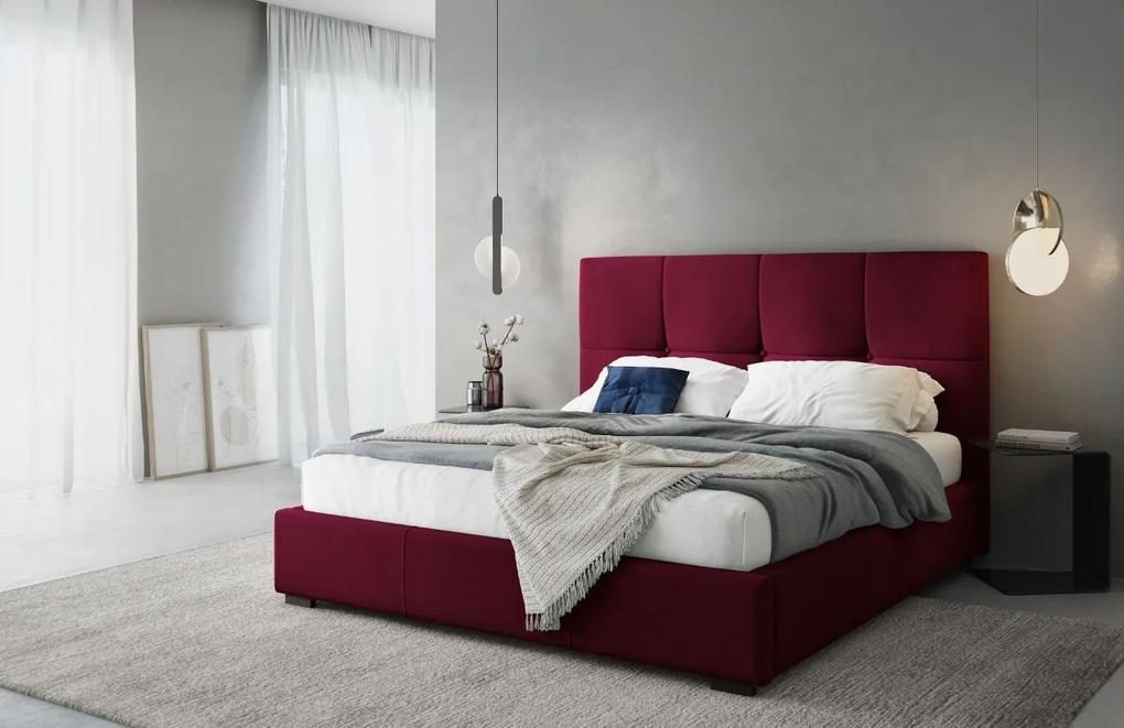 Vínově červená sametová postel MICADONI SAGE 160 x 200 cm